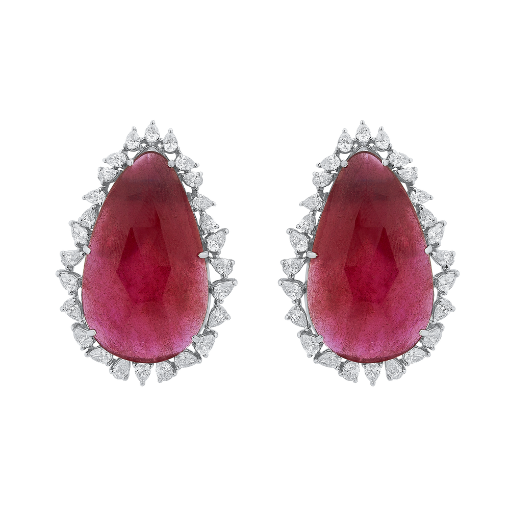 Ruby & Pear Shape Diamond Studs by Mohar Fine Jewellery