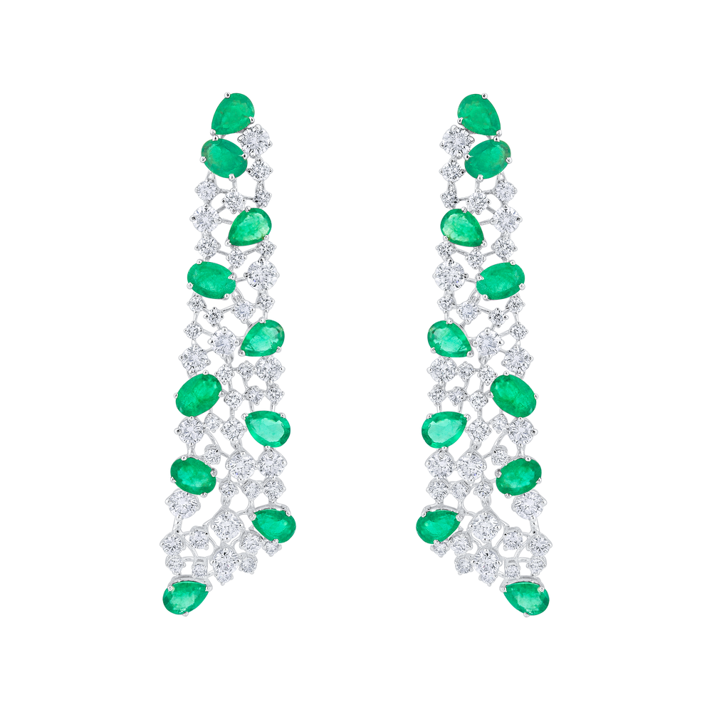 Emerald Oval & Pear Shape Earrings by Mohar Fine Jewellery