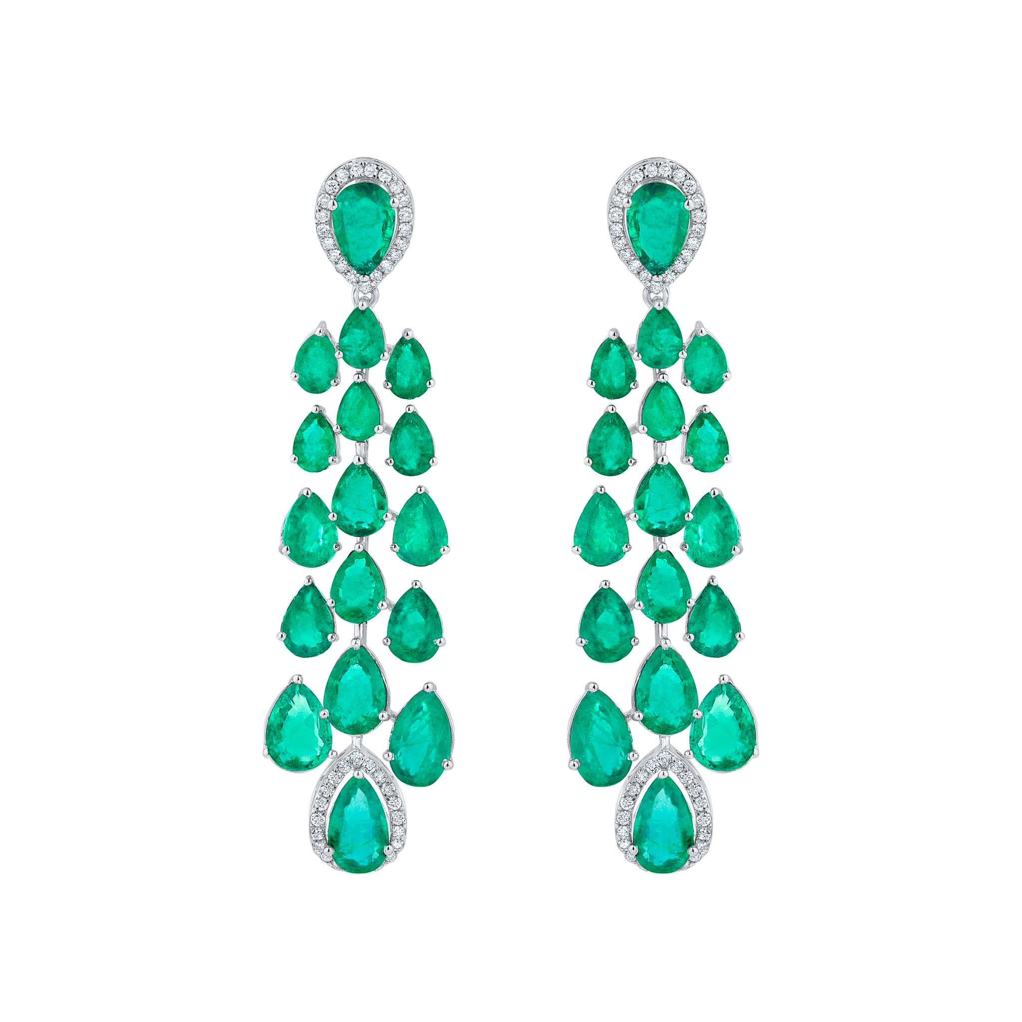 Emerald Pear Shape With Diamond Long Earrings by Mohar Fine Jewellery