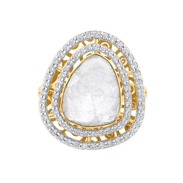 Triangle Polki With Diamond Border Rings by Mohar Fine Jewellery