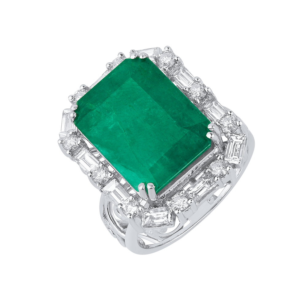 Emerald Yellow Bug And Round Diamond Rings by Mohar Fine Jewellery