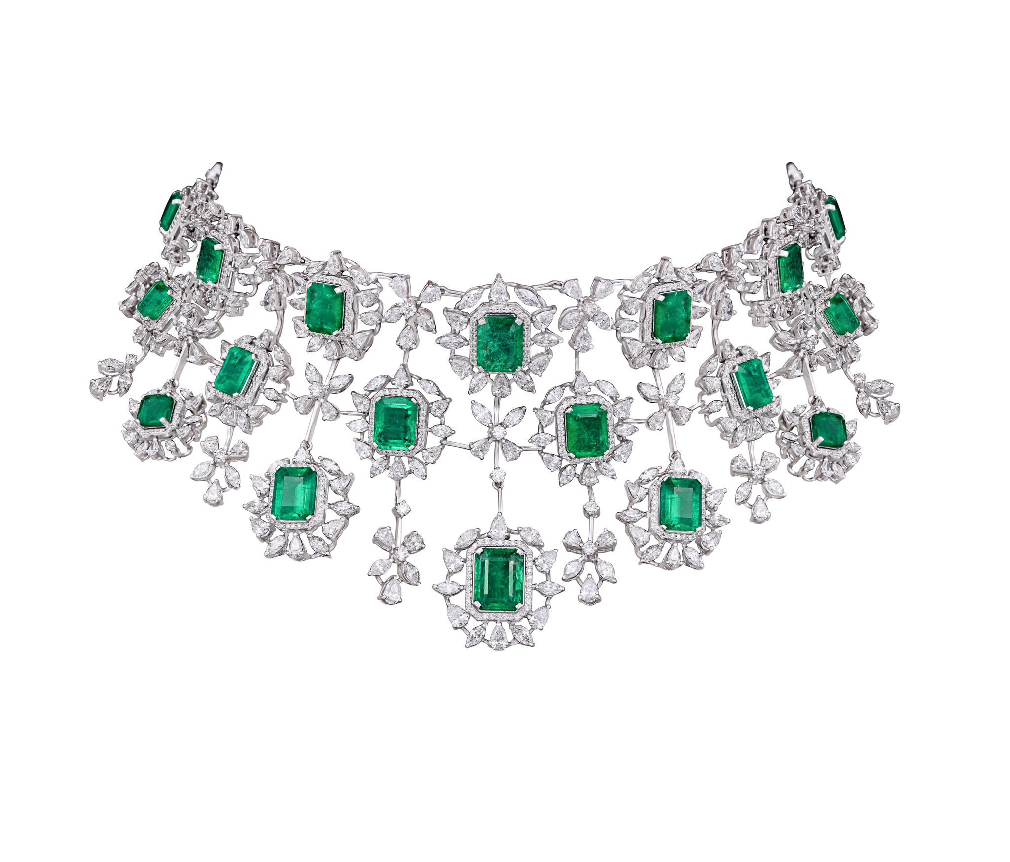 Mohar x Gemfields Diamond & Emerald Floral Heritage Necklace Mohar Eme