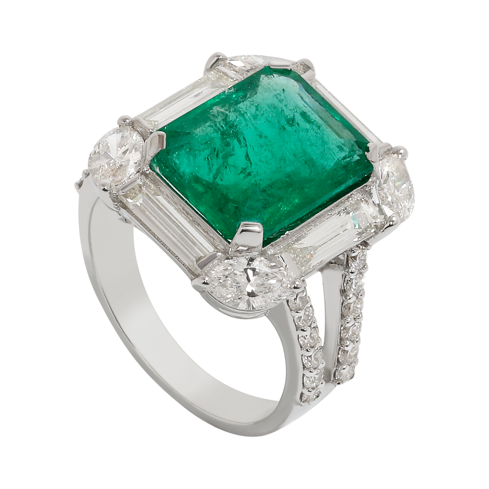 Emerald Baguette Diamond Marquise Rings by Mohar Fine Jewellery